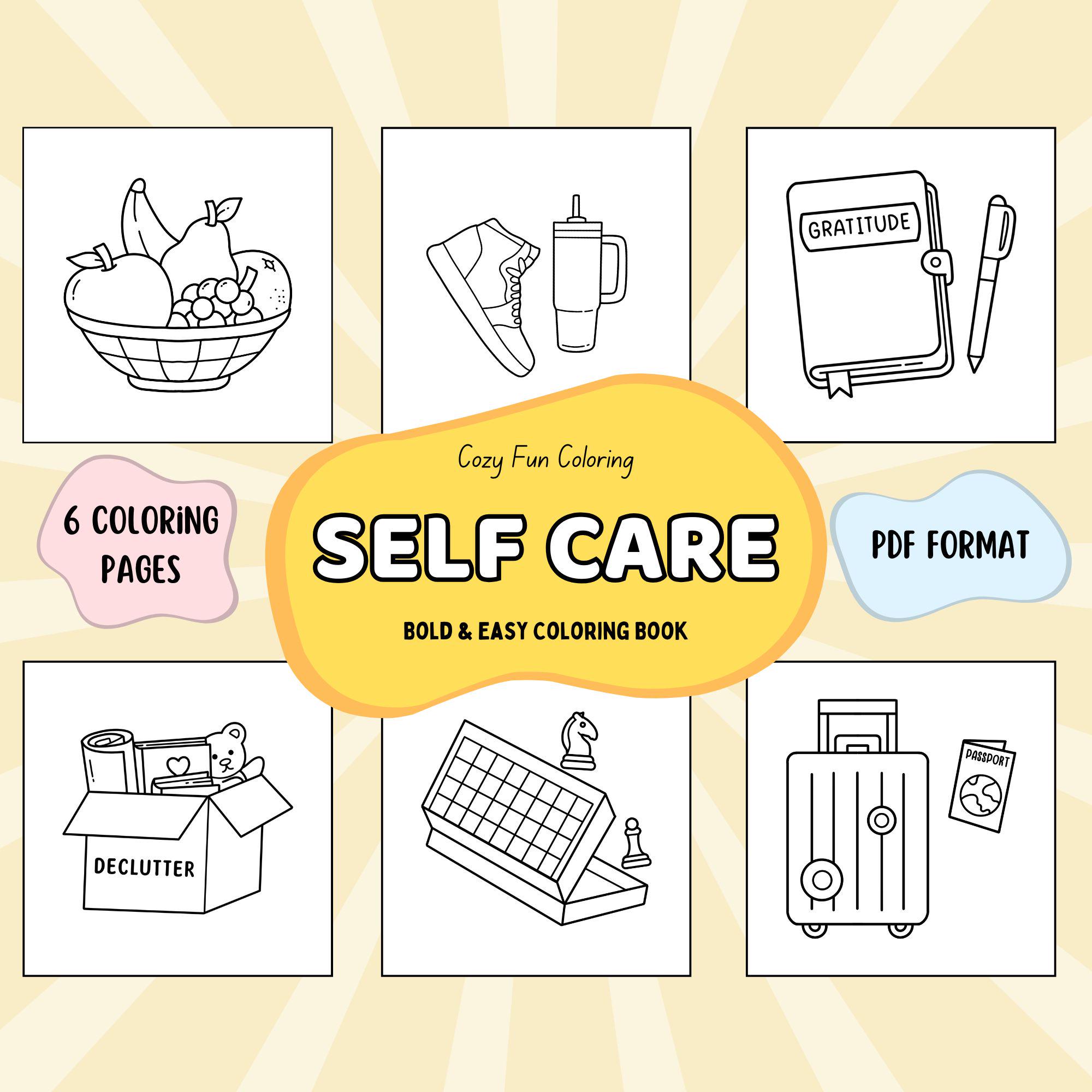 Self Care Coloring Pages Printable PDF - Digital Coloring Book - Bold ...