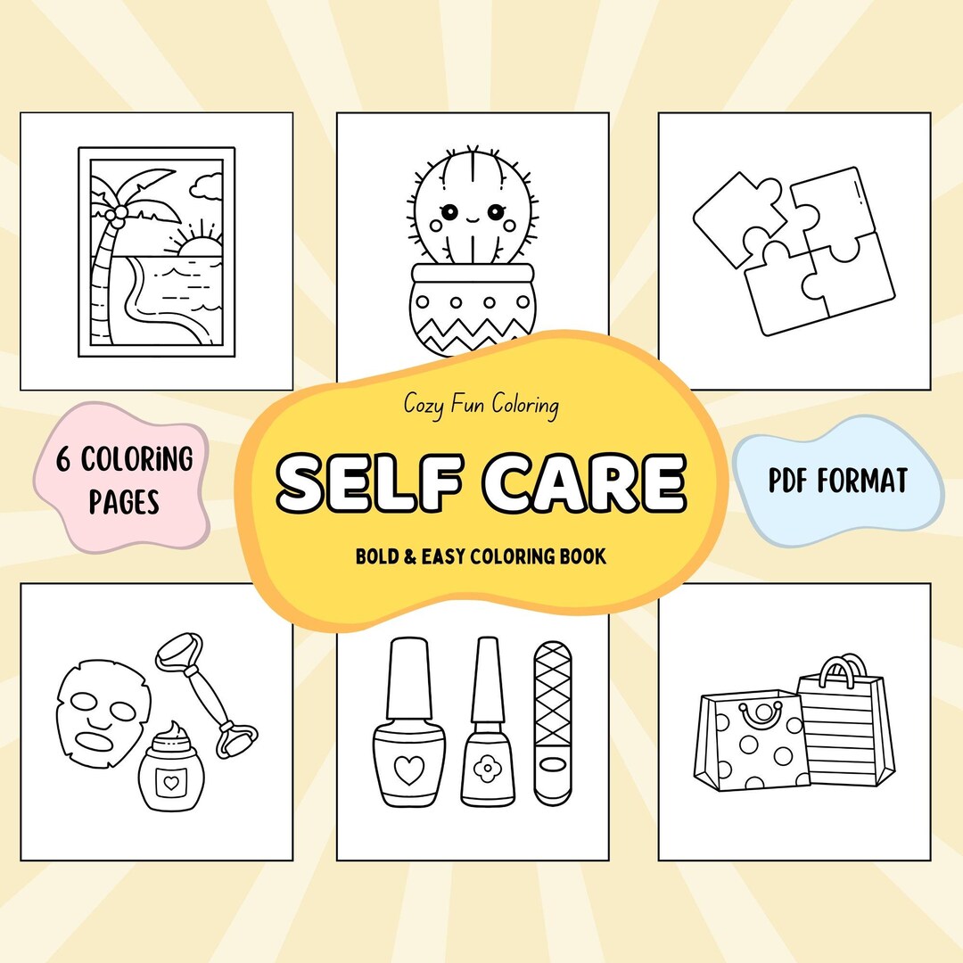 Self Care Coloring Pages Printable PDF - Digital Coloring Book - Bold ...