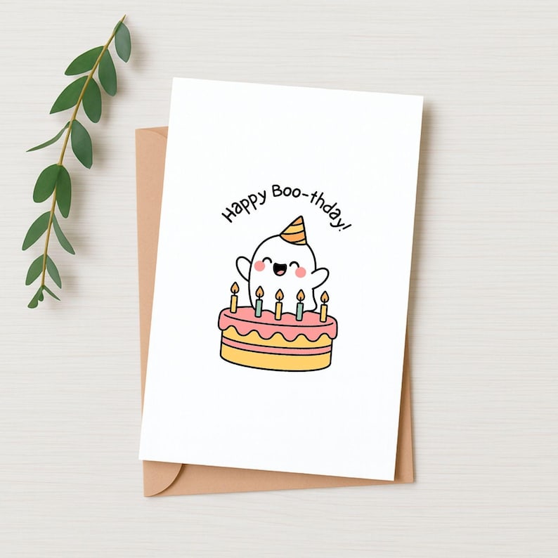 Happy Birthday Card, Funny Card, Cute Printable Card, Cute Ghost Card ...