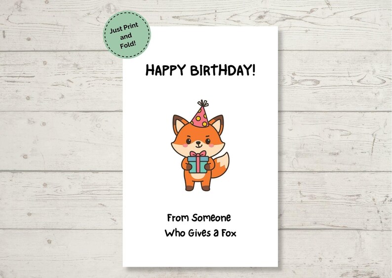 Funny Fox Birthday Card - Printable Card - Card for Fox Lover - Kawaii ...