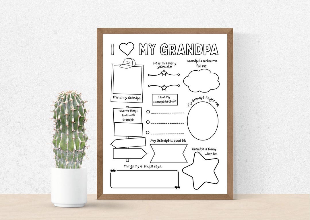 I Love My Grandpa Printable, Grandparent's Day Activity for Kids to ...