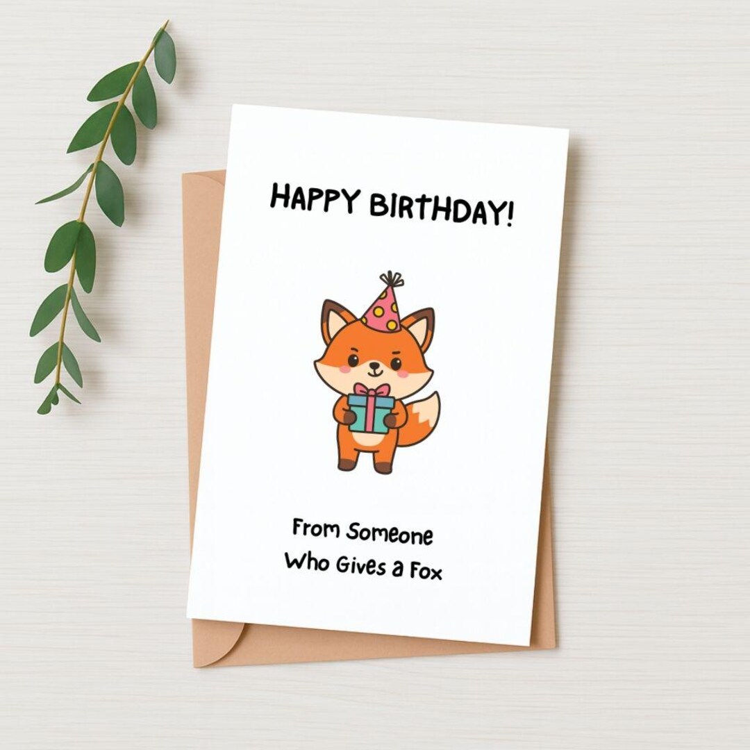 Funny Fox Birthday Card - Printable Card - Card for Fox Lover - Kawaii ...