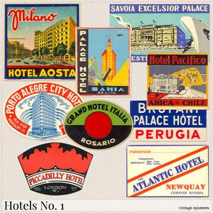 Digital - Vintage Hotel Labels No. 1 - Printable Ephemera for Scrapping ...