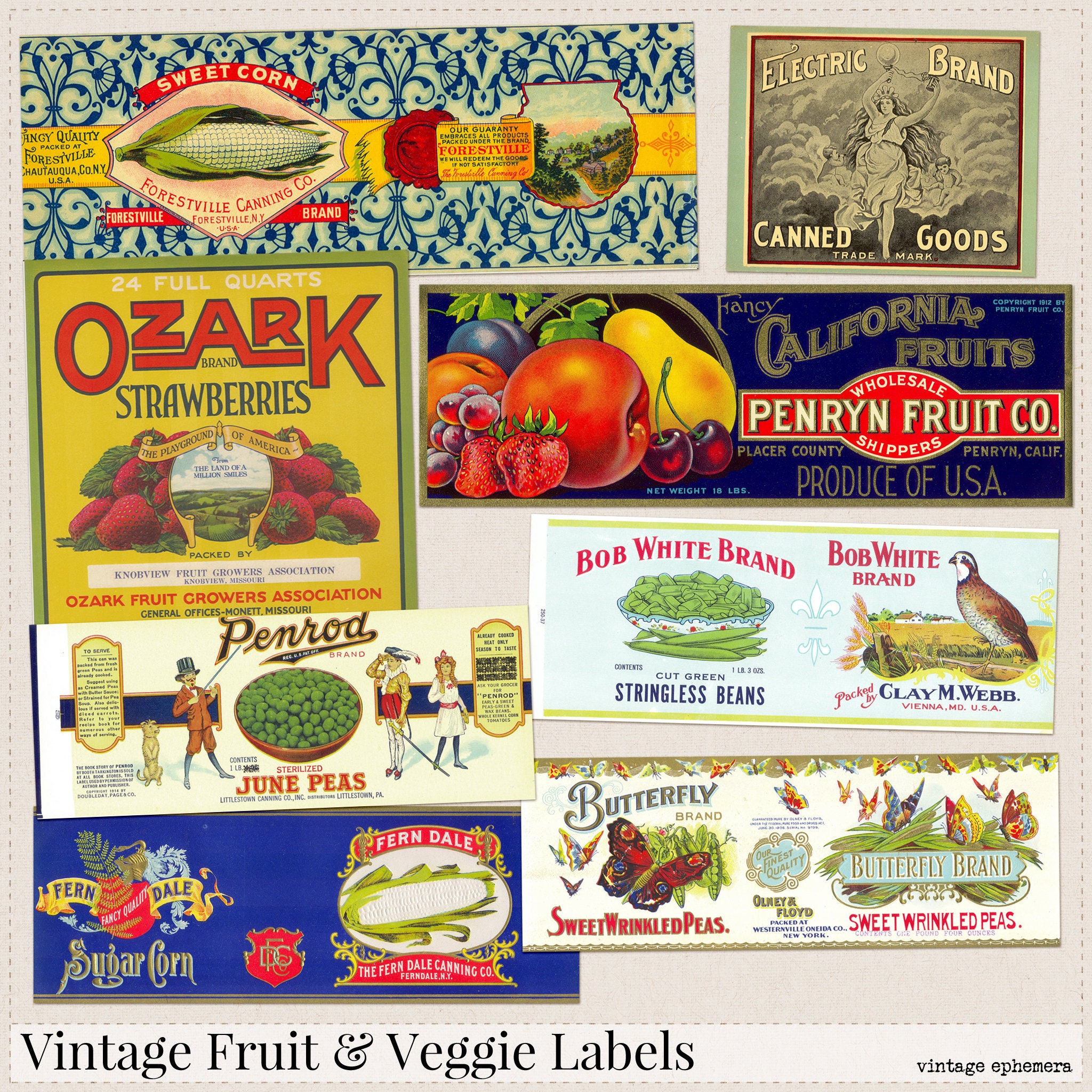 Digital - Vintage Fruit & Veggie Labels - Printable Ephemera for ...