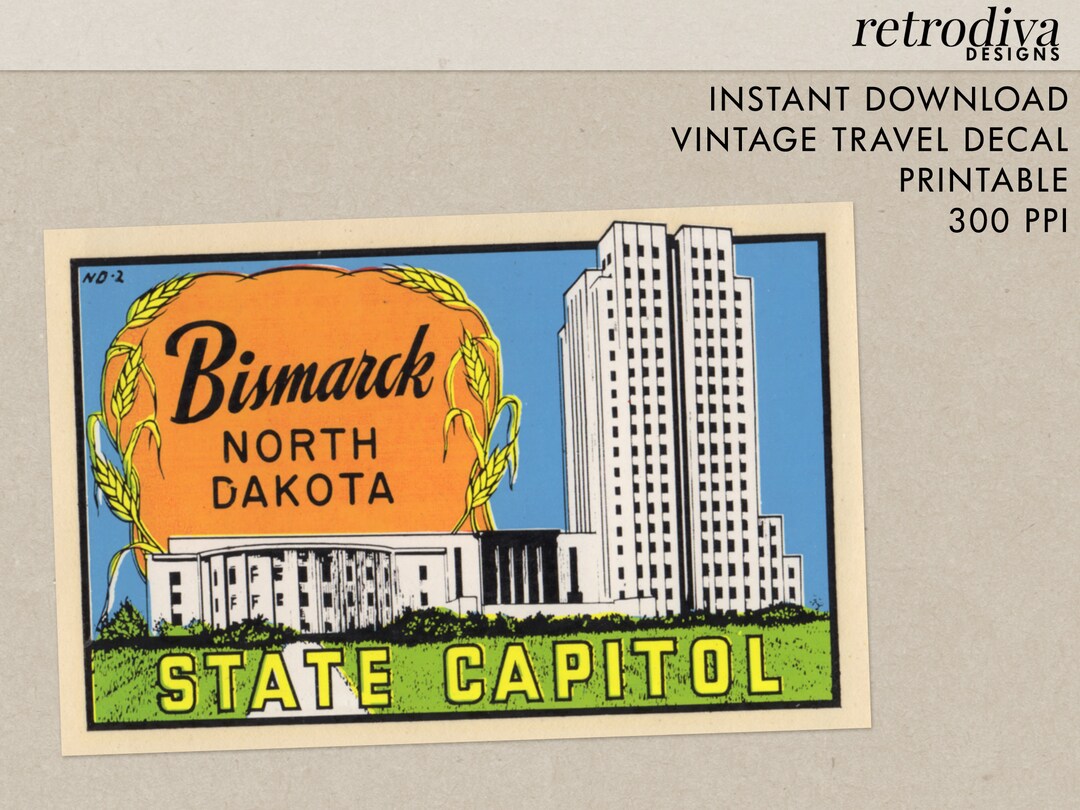 Bismarck - North Dakota - State Capitol - Vintage Travel Decal ...