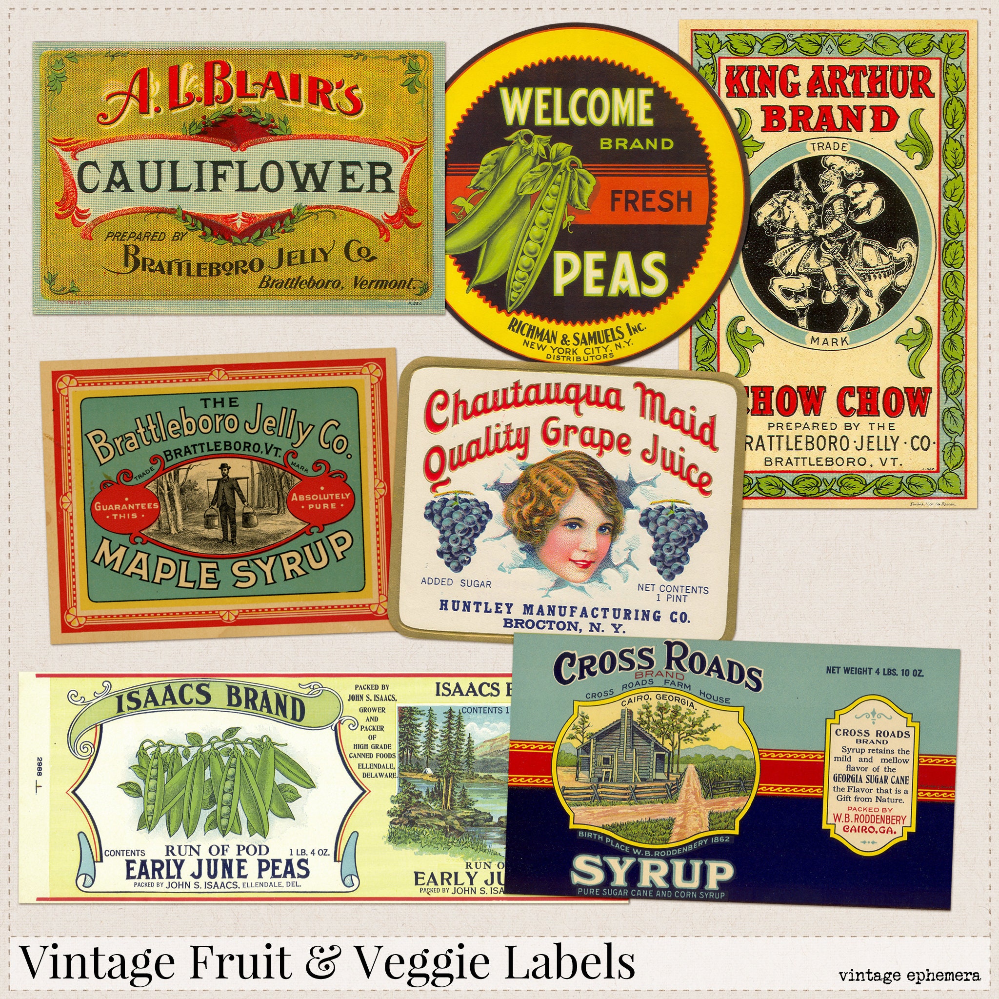 Digital - Vintage Fruit & Veggie Labels - Printable Ephemera for ...