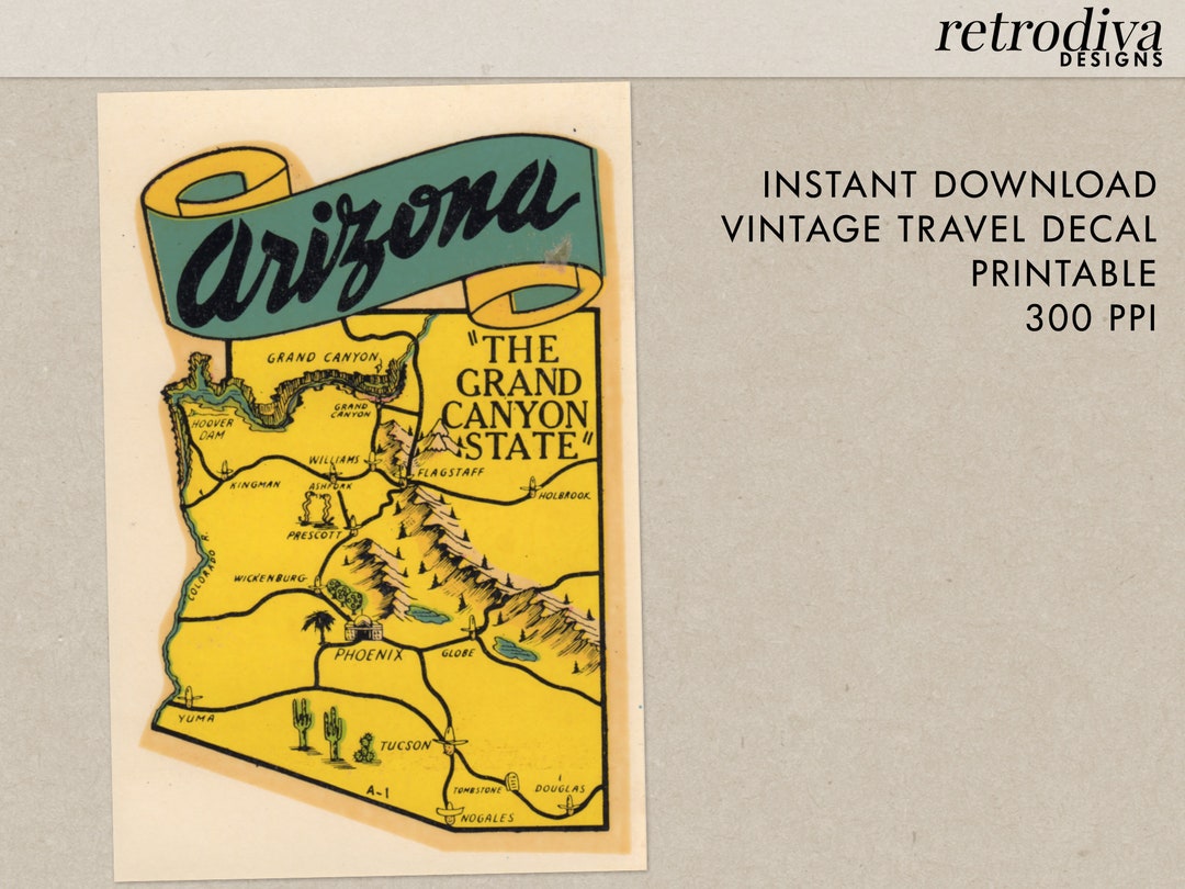Arizona - the Grand Canyon State - AZ - Vintage Travel Decal - Instant ...
