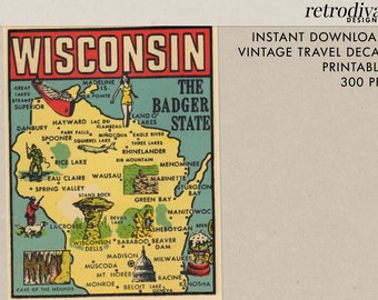 Vintage 1950's Style WI Wisconsin the Badger State Dairyland Cow Retro ...