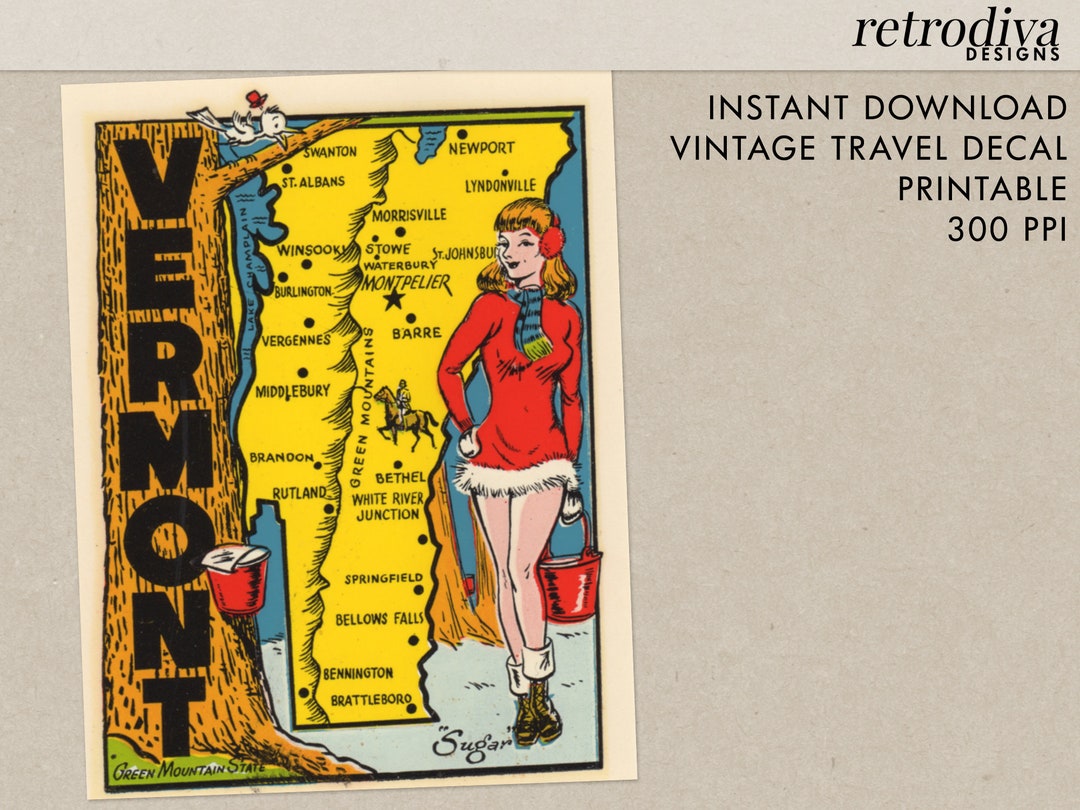 Vermont the Green Mountain State VT Vintage Travel Decal - Etsy