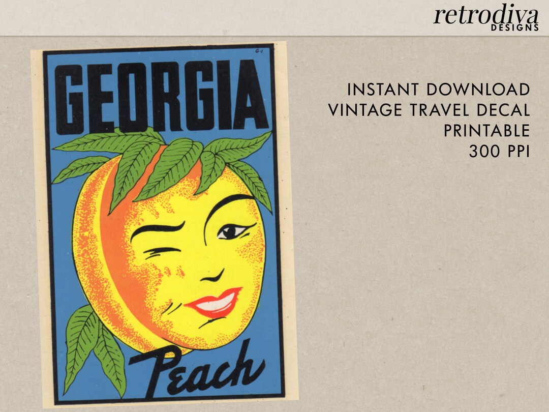 Georgia - Peach - Vintage Travel Decal - Instant Download - Printable ...