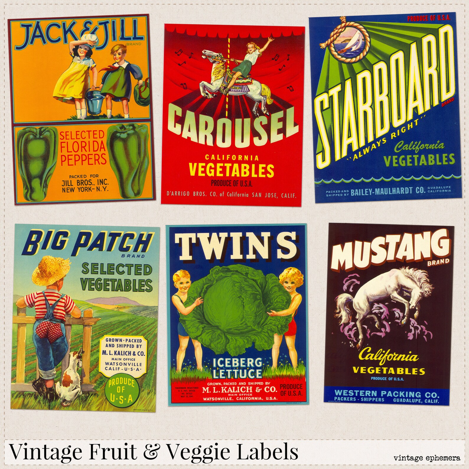 Digital - Vintage Fruit & Veggie Labels - Printable Ephemera for ...