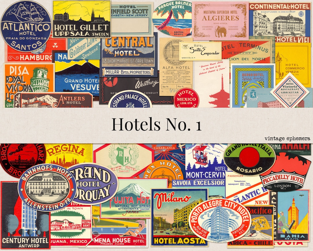 Digital - Vintage Hotel Labels No. 1 - Printable Ephemera for Scrapping ...