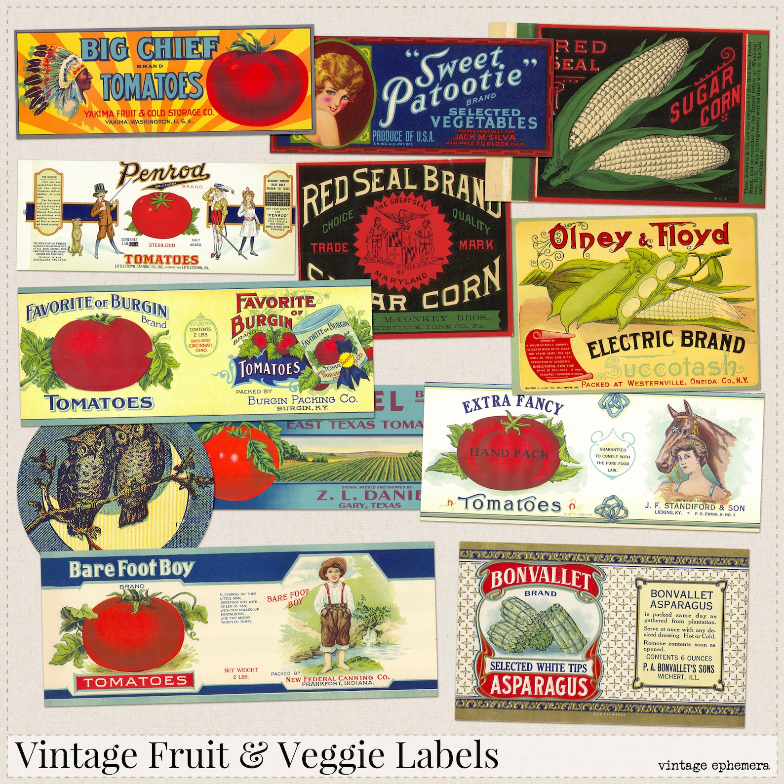 Digital - Vintage Fruit & Veggie Labels - Printable Ephemera for ...