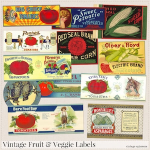 Digital - Vintage Fruit & Veggie Labels - Printable Ephemera for ...