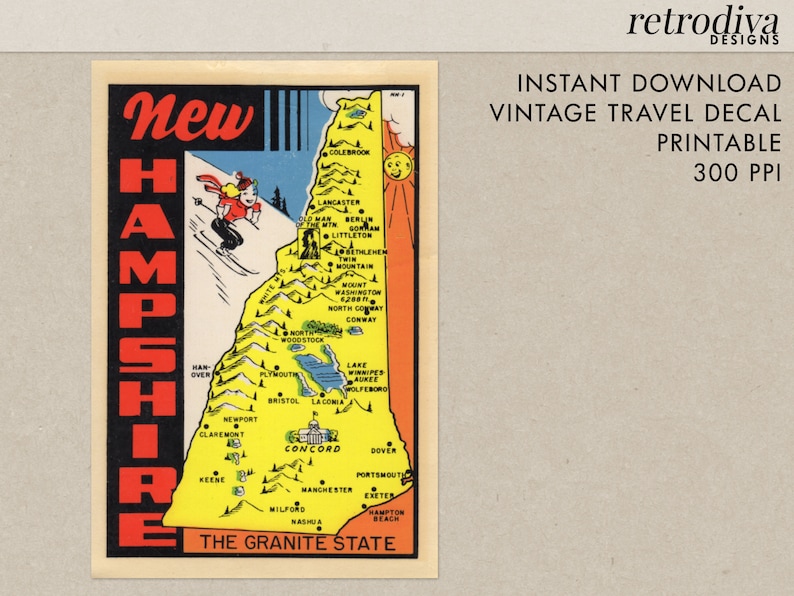 New Hampshire the Granite State Vintage Travel Decal - Etsy Norway