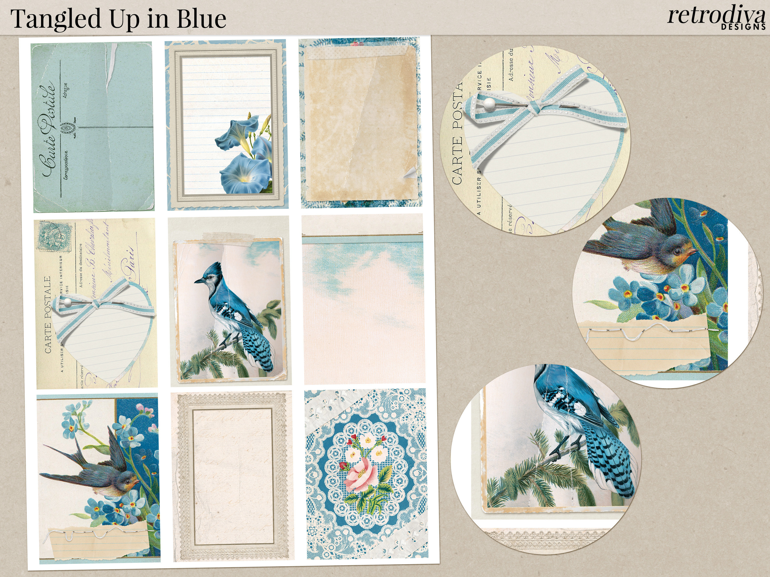 Blue Vintage Junk Journal Kit – Printable Ephemera, Tags, ATC Cards ...