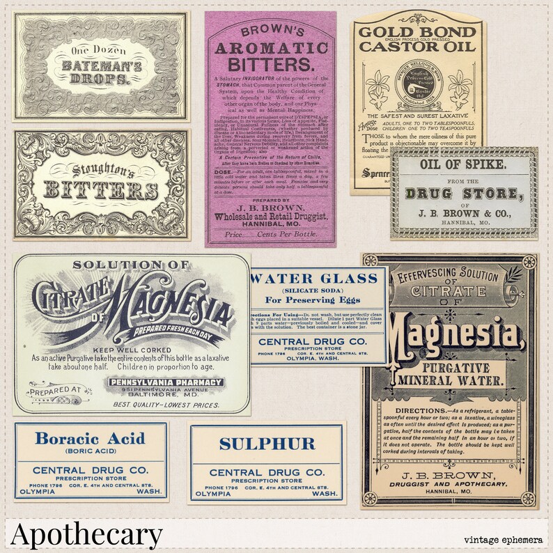 Digital Download - Vintage Apothecary - Ephemera for Scrapping ...