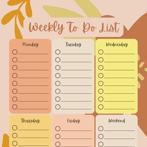 Weekly to Do List, Weekly Planner Pdf, Weekly Checklist, Daily ...