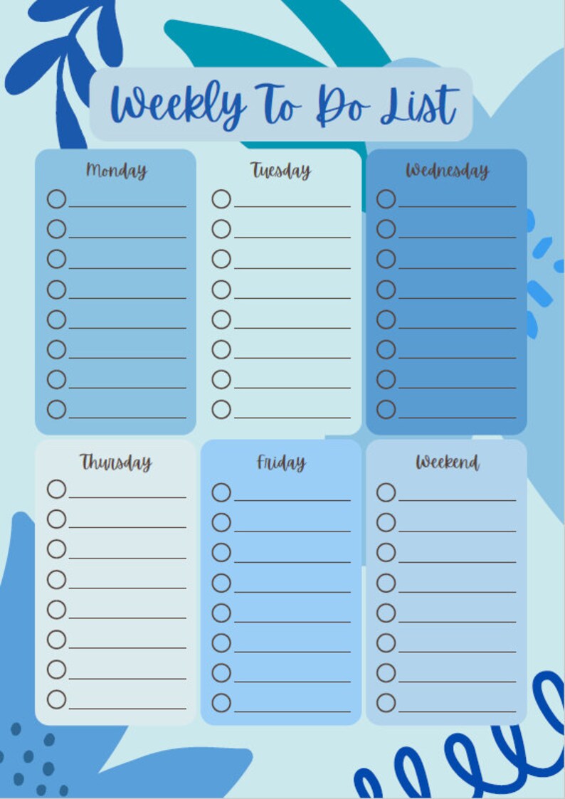Weekly to Do List, Weekly Planner Pdf, Weekly Checklist, Daily ...