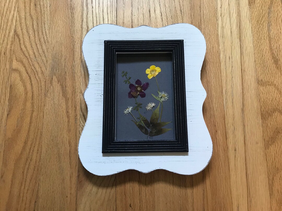 Art floral pressé encadré dans un cadre noir et blanc 75 x 9 - Etsy France