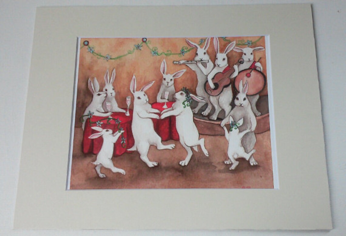 Large Print Dancing Rabbits Fine Art Rabbit Painting Print | Etsy