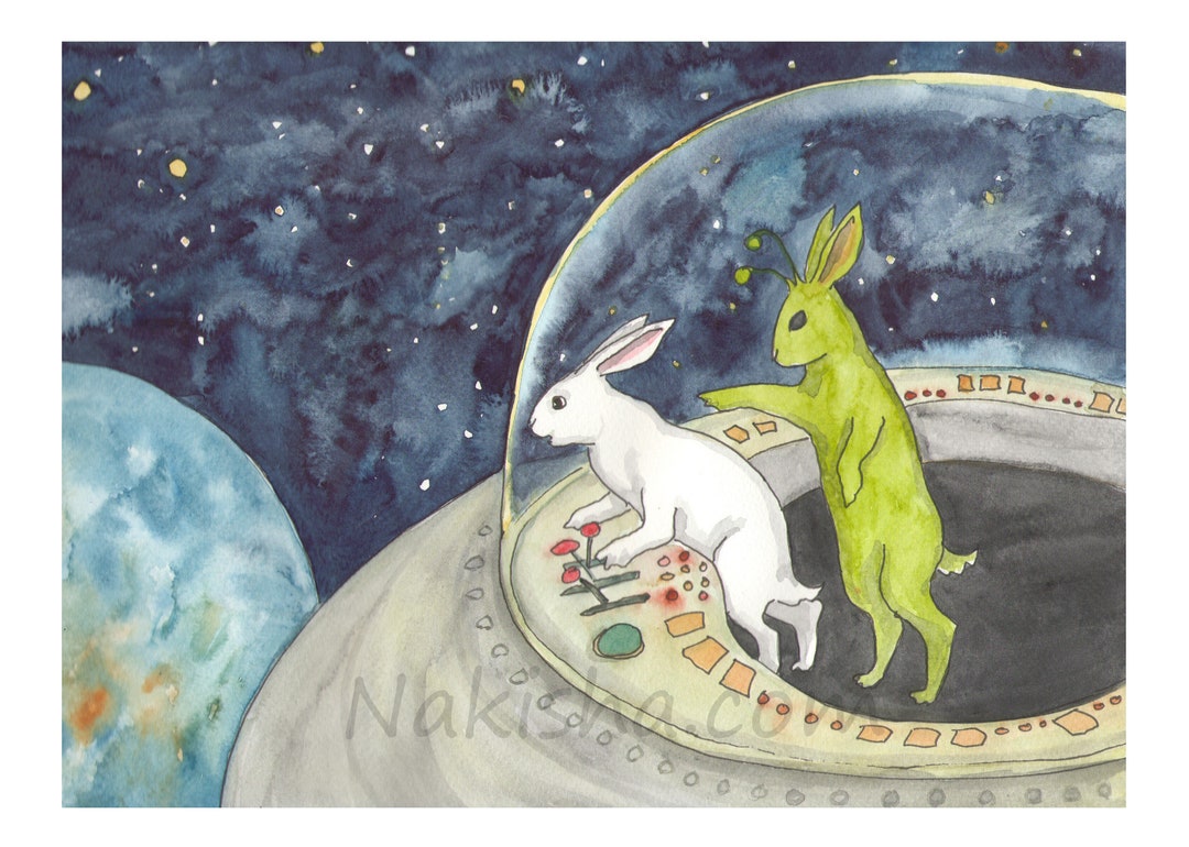 LWR and the Alien - Fine Art Print - Rabbit on Space Ship With Green ...