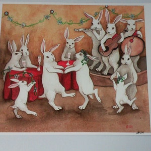 Large Print - Dancing Rabbits - Fine Art Rabbit Painting Print, Wedding ...