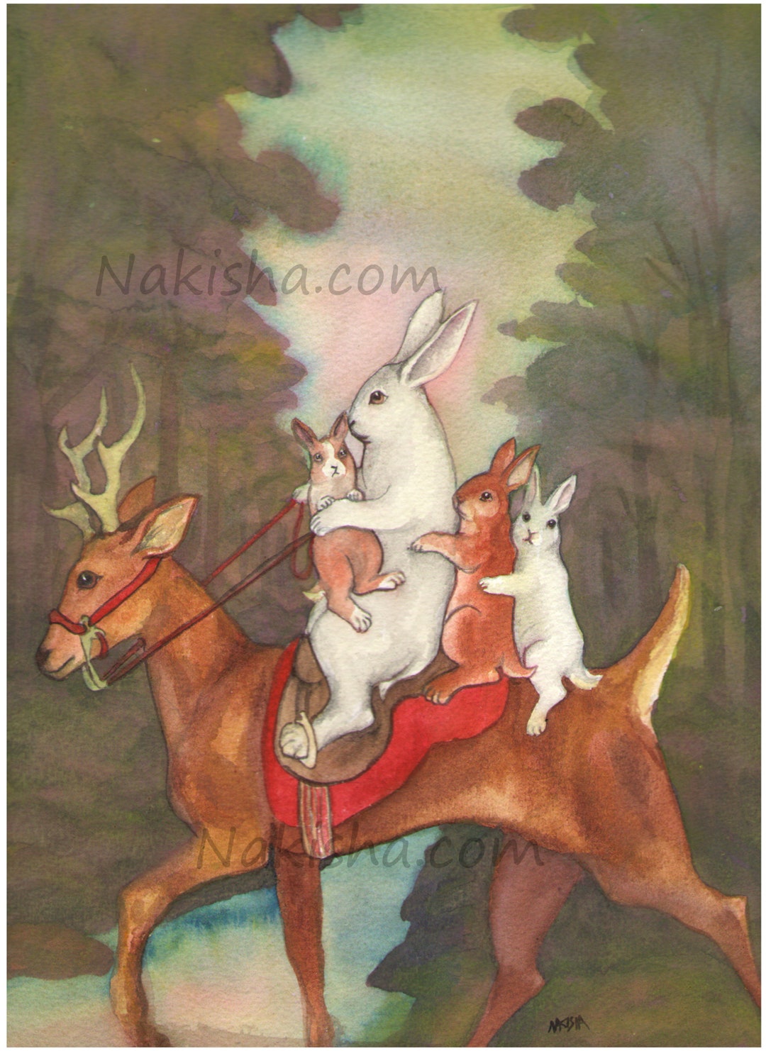 The Ride Home - Rabbit Art Print - Large Size- Cute Painting of Rabbits ...