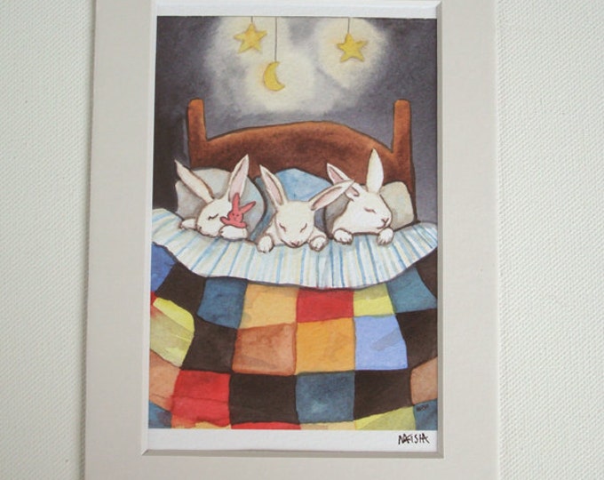 Triplets Tucked in Fine Art Print Small Size Rabbit Art - Etsy