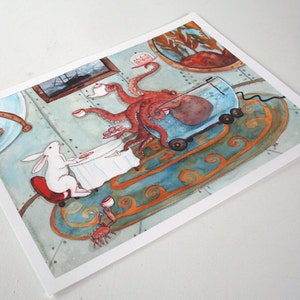 Tea With Octopus Fine Art Rabbit Print - Etsy
