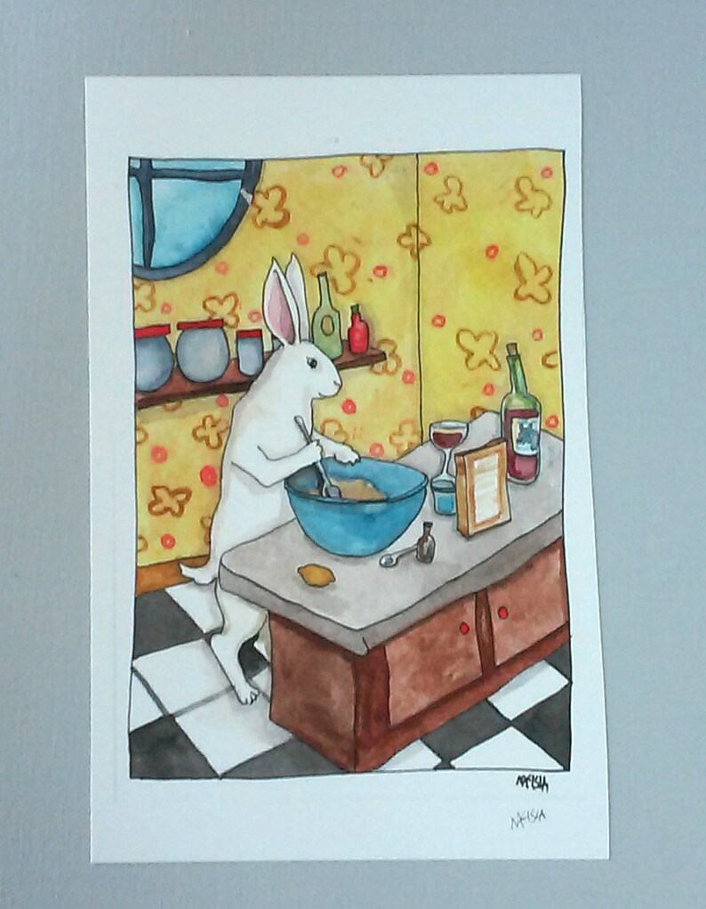 Fine Art Rabbit Print in the Kitchen | Etsy