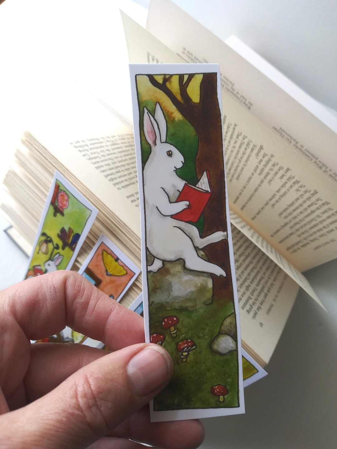 Bunny Reading Bookmarks -set of Five Different Bookmarks - Reading ...