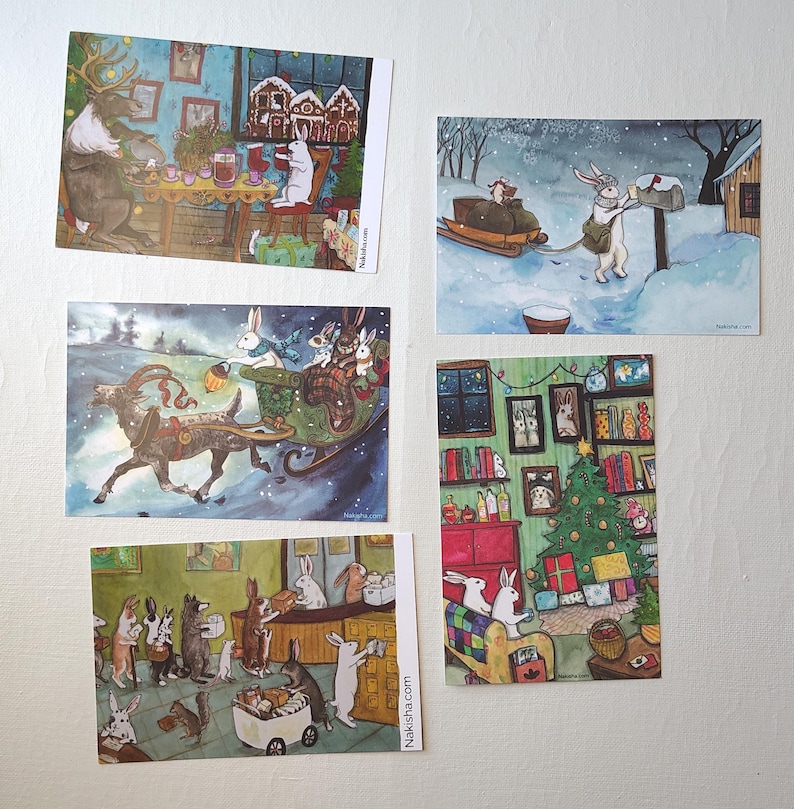 New Winter Holiday Postcards Set- Snow Delivery, Christmas, Solstice ...