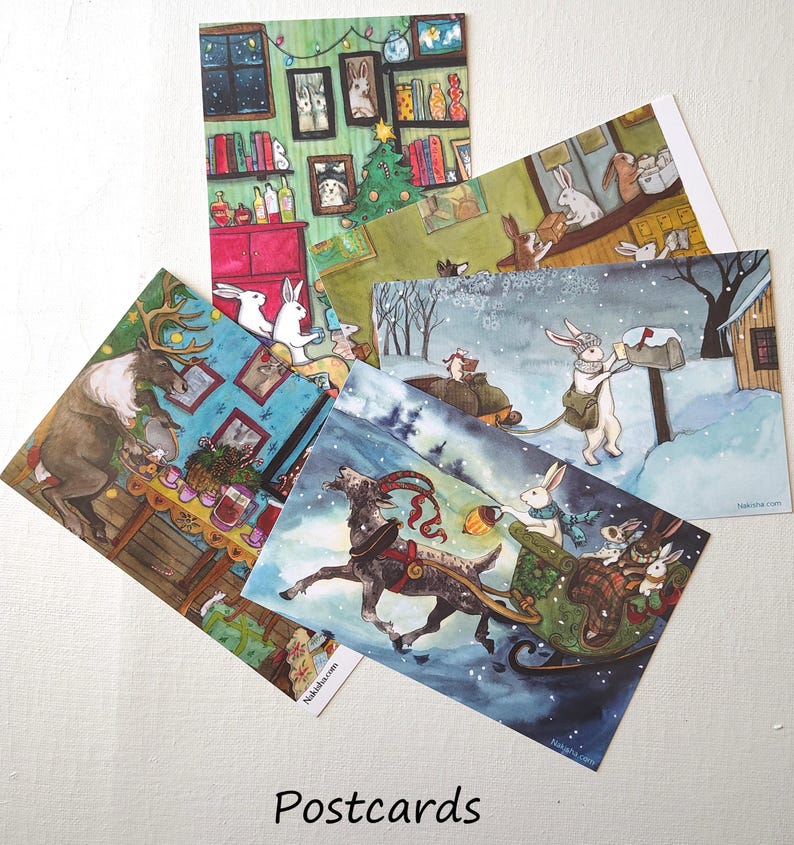 Winter Holiday Postcards Set- Snow Delivery, Christmas, Solstice ...