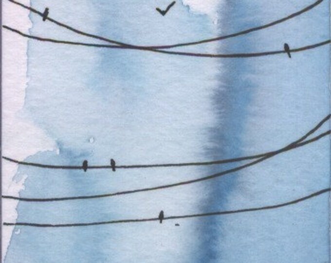 Sparrows and Wires Original Watercolor Painting ACEO - Etsy