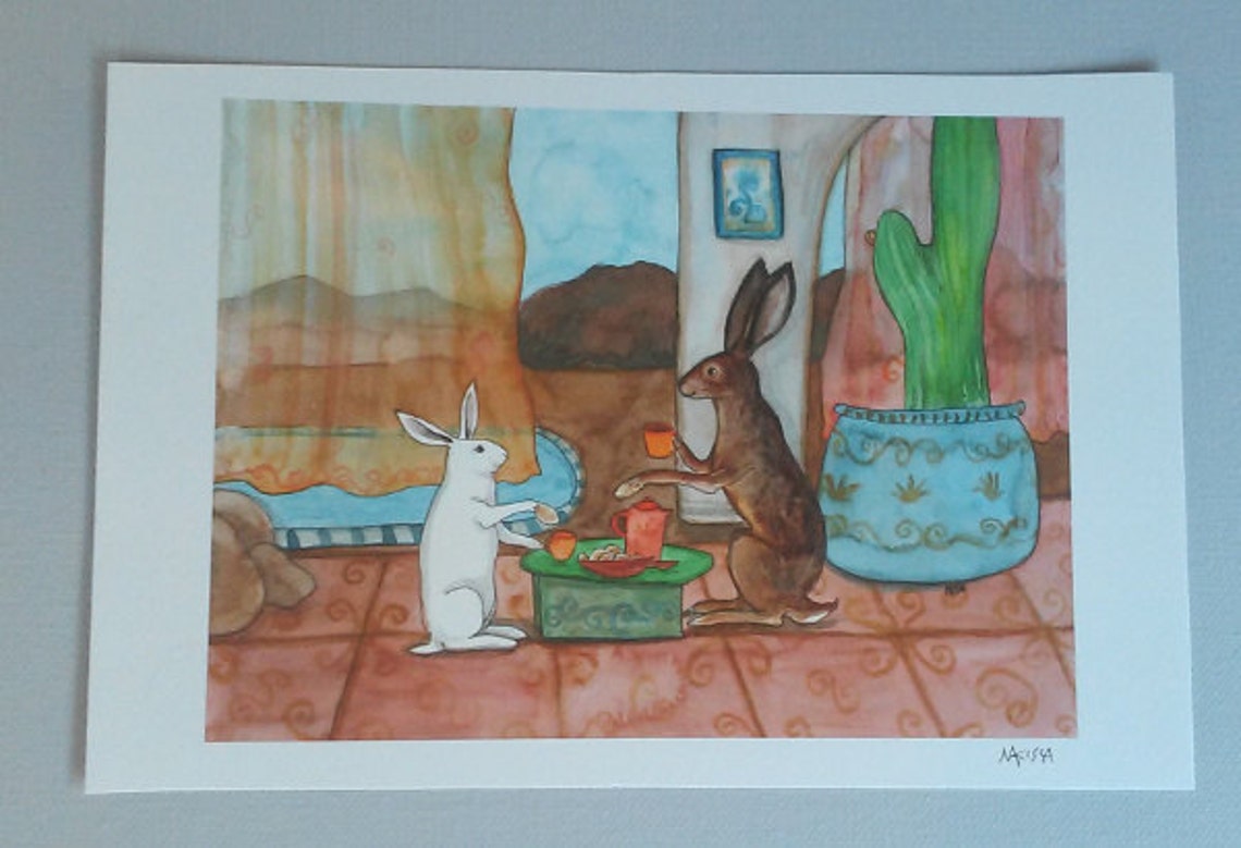 Tea With Jack Rabbit Fine Art Rabbit Print | Etsy