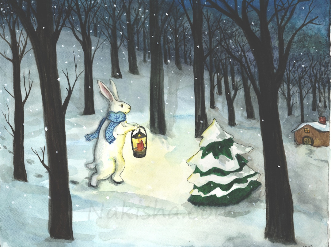 Winter Solstice - Fine Art Print -rabbit Art Illustration, Cute Bunny ...