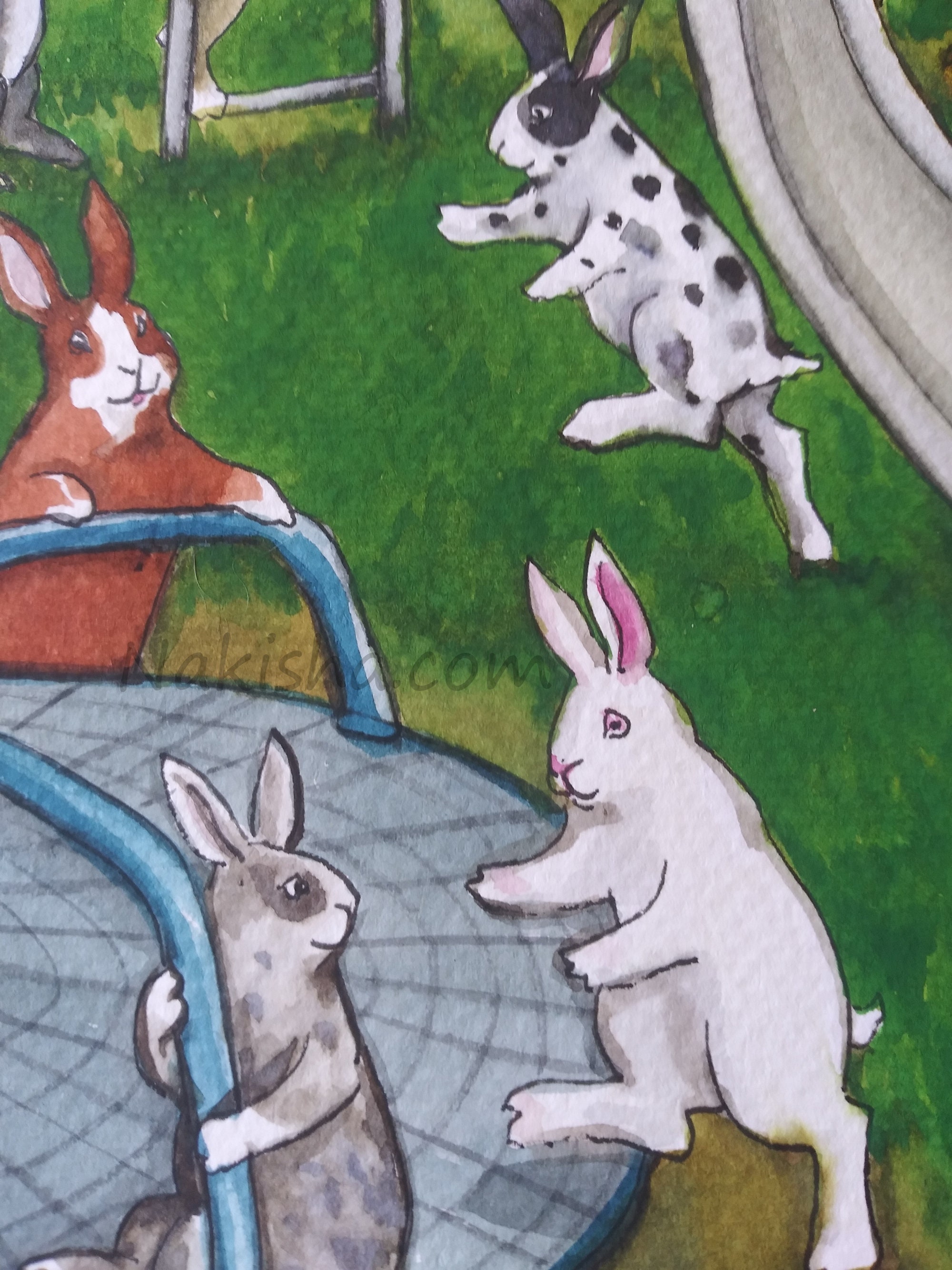 Play Ground - Fine Art Print - Rabbit Art Illustration, Adorable Bunny ...
