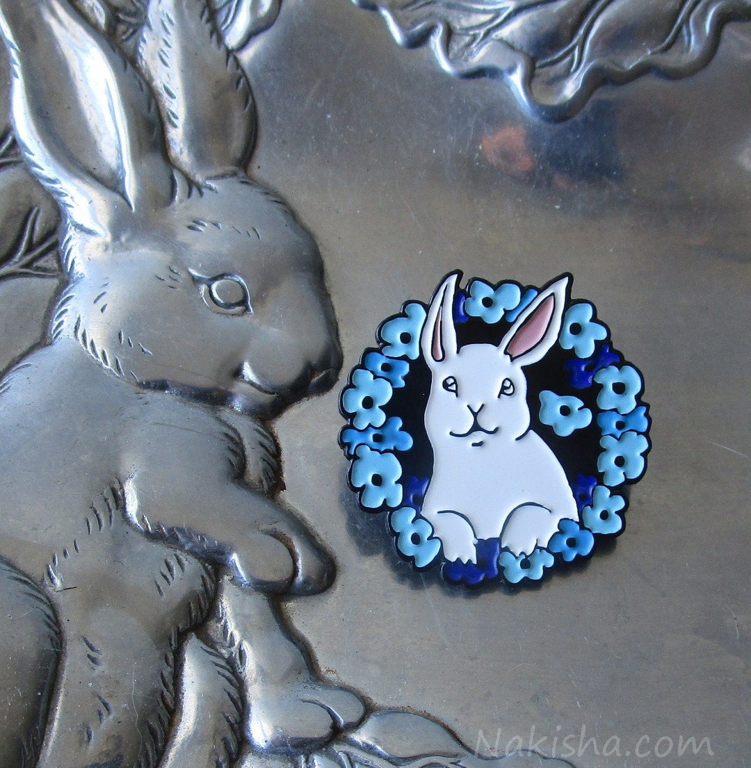 Bunny With Blue Flowers - Enamel Pin- Limited Edition Cute Bunny Pin ...
