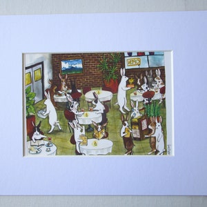At the Restaurant - Fine Art Print - Rabbit Art Illustration, Cafe Art ...