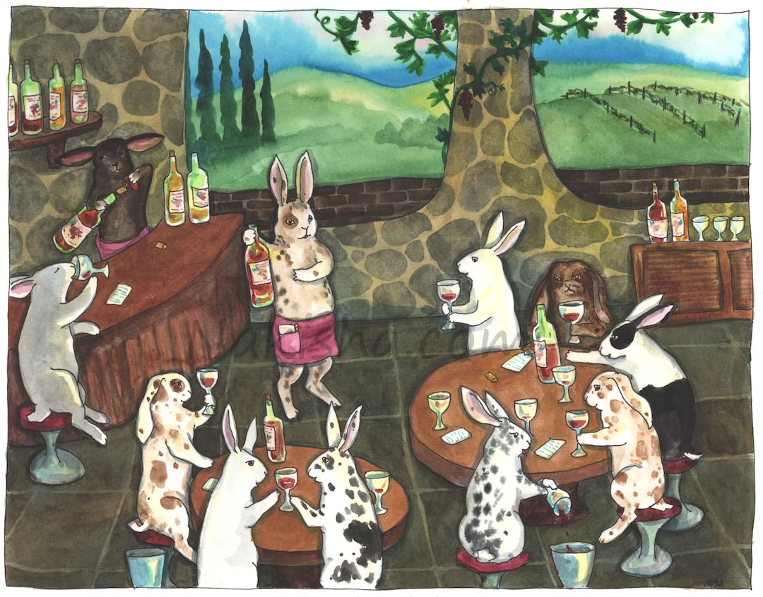 Original Painting - Wine Tasting- Hand Painted Watercolor Art, Cute ...