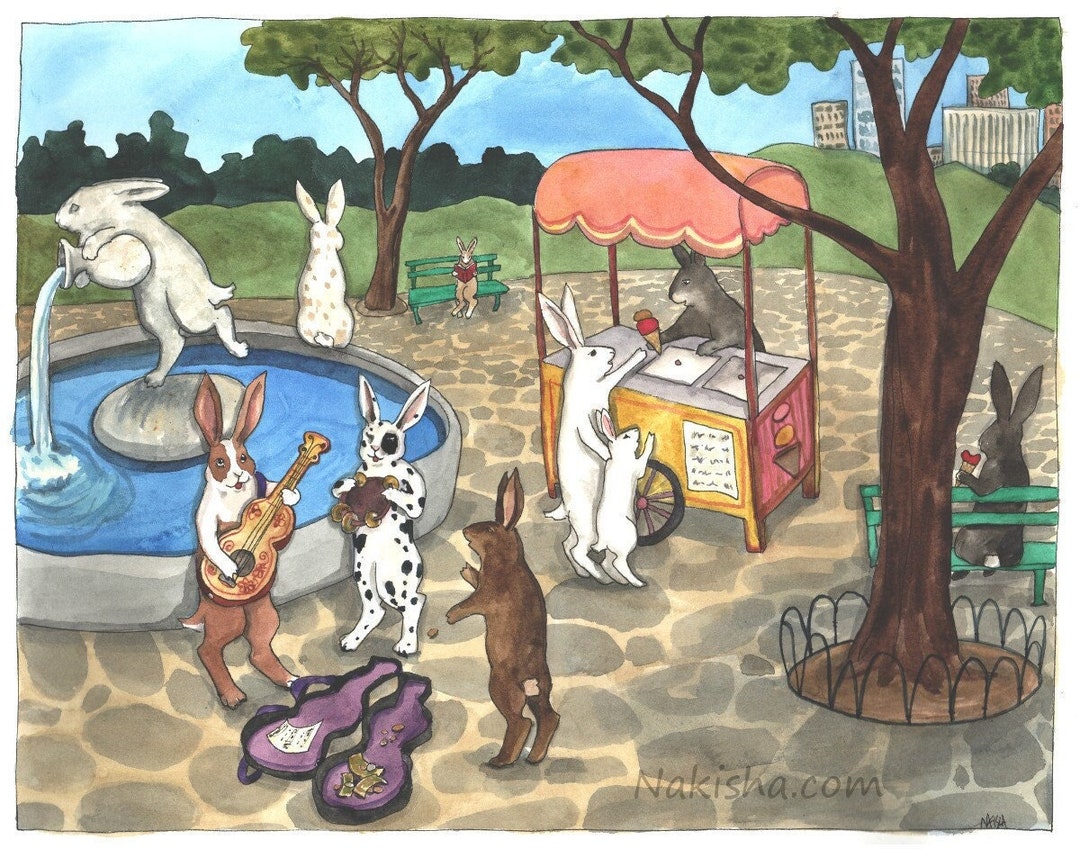 Busking in the Park -fine Art Print From and Original Rabbit Art ...