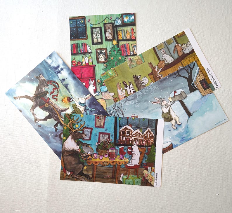 New Winter Holiday Postcards Set- Snow Delivery, Christmas, Solstice ...