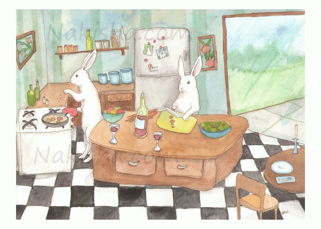 Making Our Dinner - Fine Art Print - Rabbits Cooking in the Kitchen ...