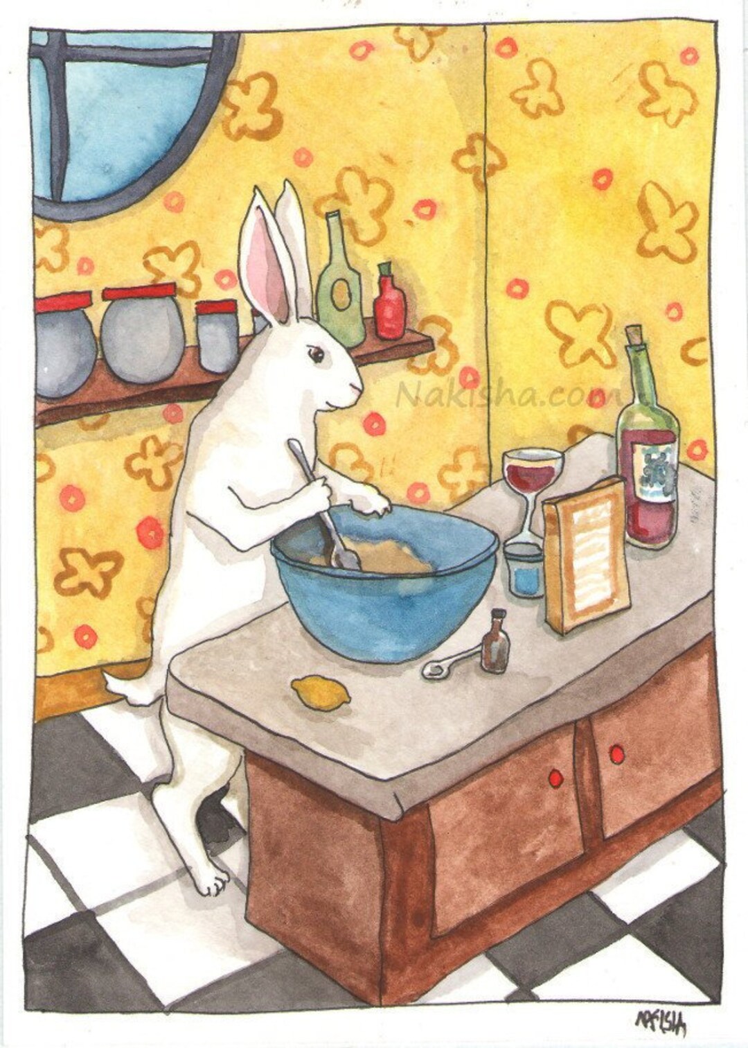 Fine Art Rabbit Print in the Kitchen - Etsy