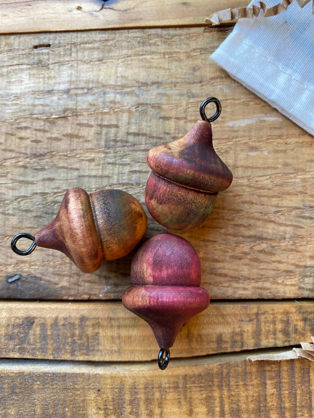 Wooden Acorn Lucky Acorns Wood Fall Red Rust Orange Brown Green Yellow ...