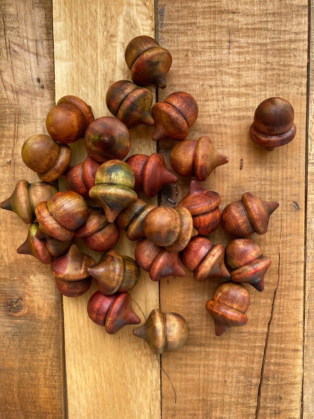 Wooden Acorns Rustic Lucky Acorn - Rustic RED ORANGE Green Brown Autumn ...