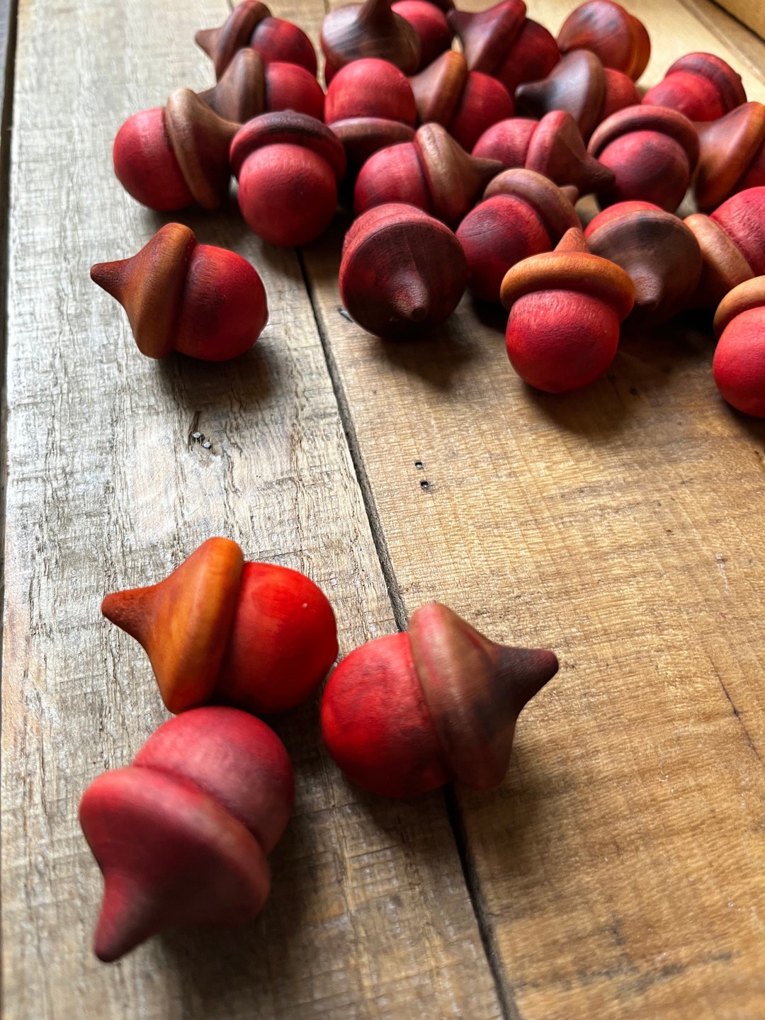 Woodland Acorns Red Brown | Acorn Solid Wood Warm Autumn Red | Stained ...