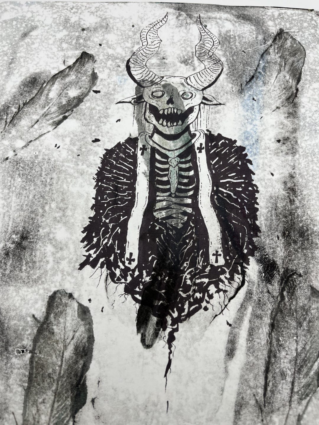 Devil Horn Priest Drawing Gothic Mono Print Wall Art Print 8x10 - Etsy