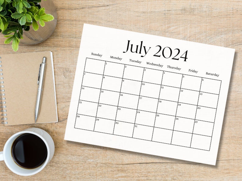Editable and Printable July 2024 Calendar, Digital Download - Etsy